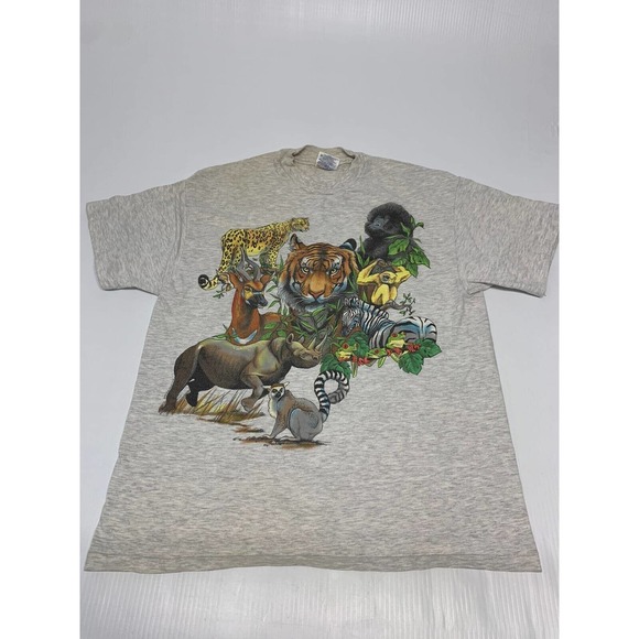 Hanes | Shirts | Vtg Hanes Tshirt Short Sleeve Gray Jungle Animals L ...